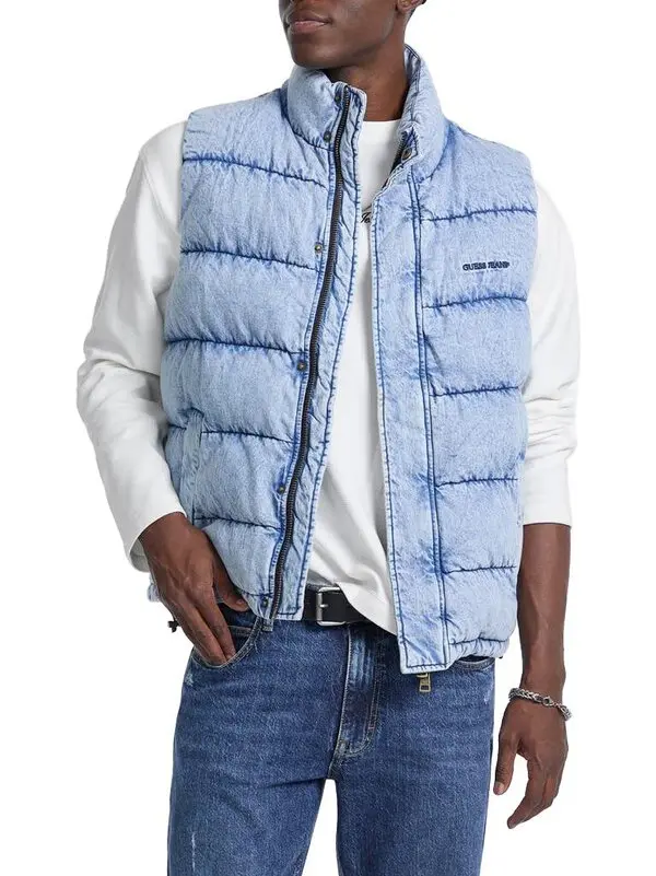 Guess Denim Quilted Puffer Vest - Medium Wash/light