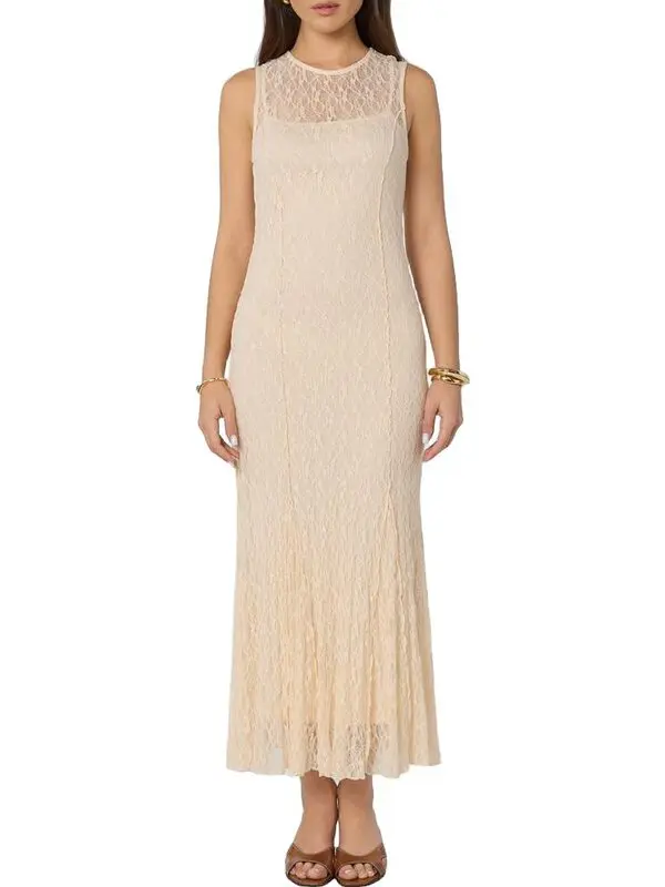 Astr The Label Annabella Lace Overlay Midi Dress - Cream
