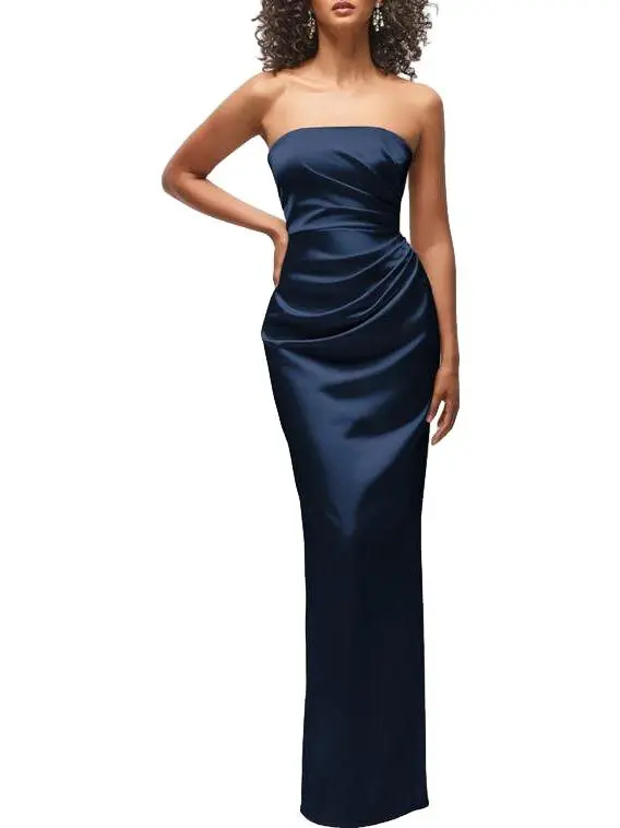 After Six Niamh Ruched Satin Gown - Midnight