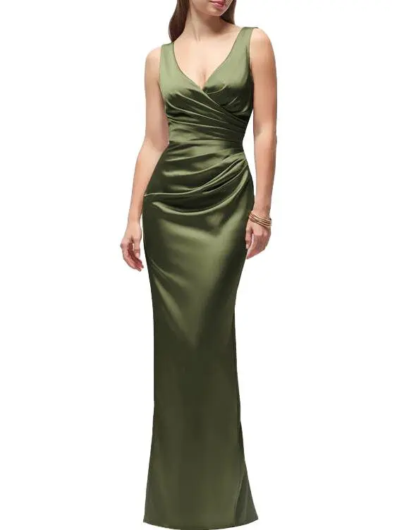 After Six Valentina Stretch Charmeuse Column Gown - Olive Green