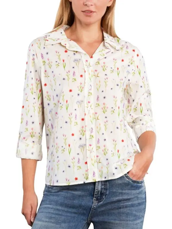 BILLY T Cotton Blend Button-up Shirt With Roll-tab Cuffs - Meadow Spritz
