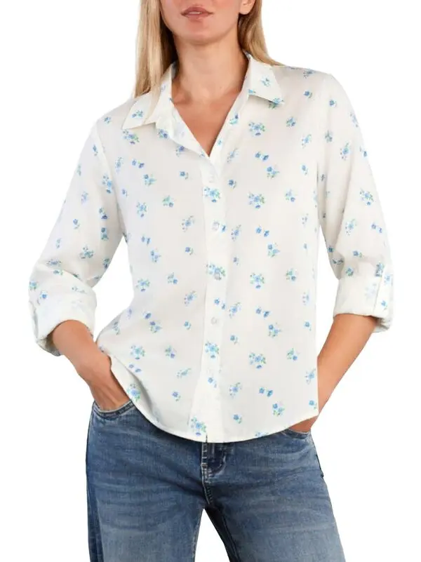 BILLY T Cotton Blend Button-up Shirt With Roll-tab Cuffs - Pressed Petals