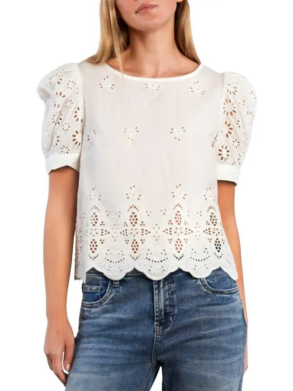 BILLY T Eyelet Puff Sleeve Top - Halo White