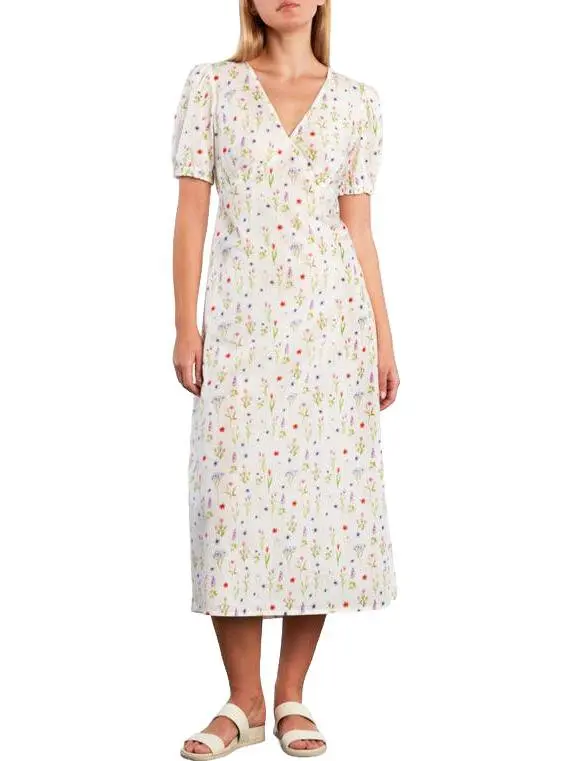 BILLY T Sunbeam Print Puff Sleeve Midi Dress - Meadow Spritz