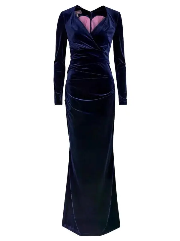 Talbot Runhof Gathered Velvet Gown - Blue