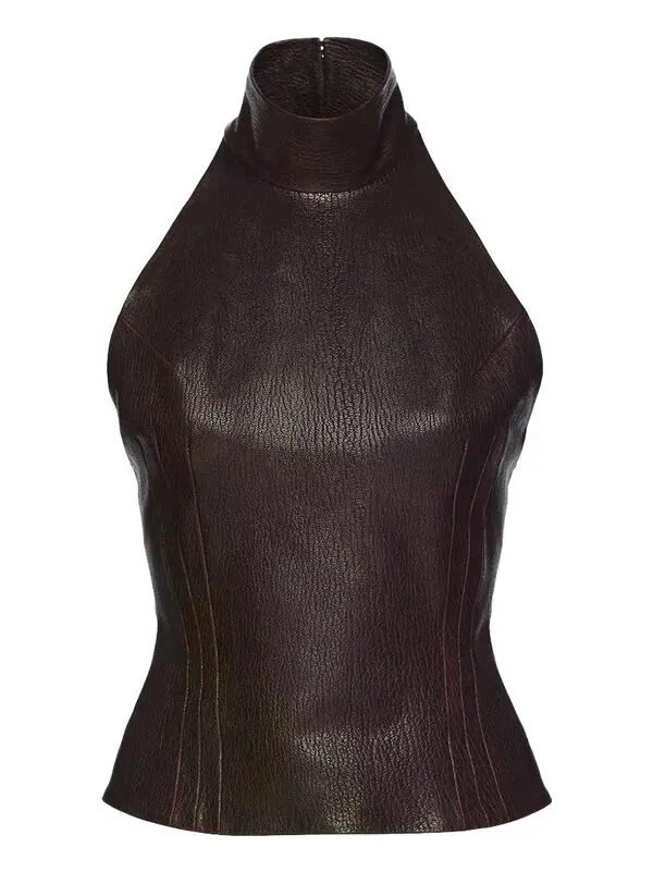 Magda Butrym High-neck Leather Top - Brown