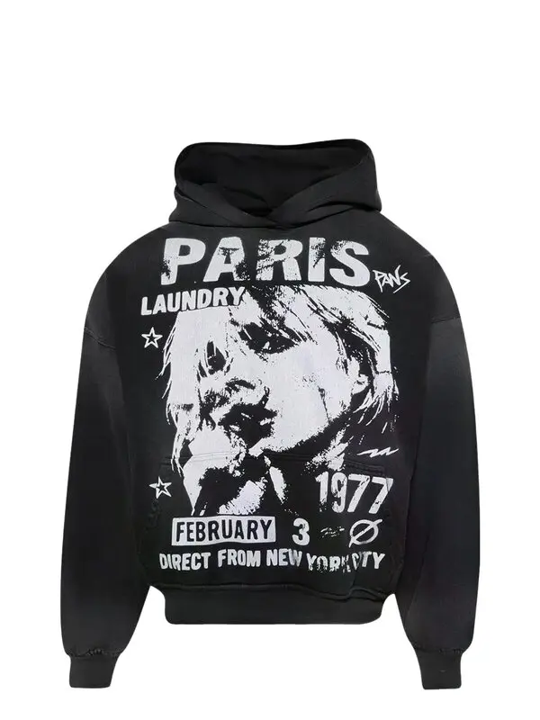 PARIS LAUNDRY Graphic Oversized Hoodie - Black