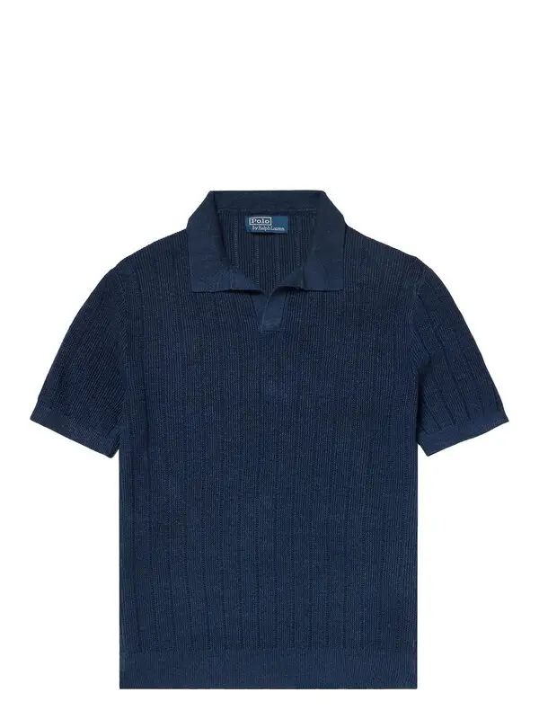 Polo Ralph Lauren Open-collar Ribbed Linen Polo Shirt - Blue