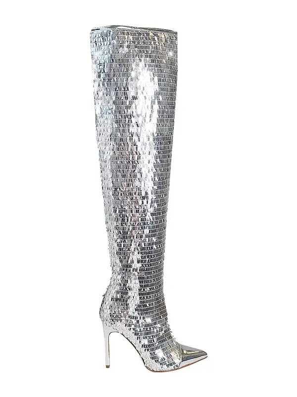 Frederick's Of Hollywood Vitoria Sequin Knee High Boots - Silver