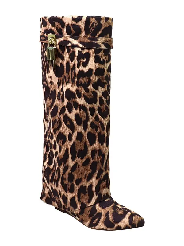 Frederick's Of Hollywood Maria Drape Over-the-knee Wedge Boots - Leopard