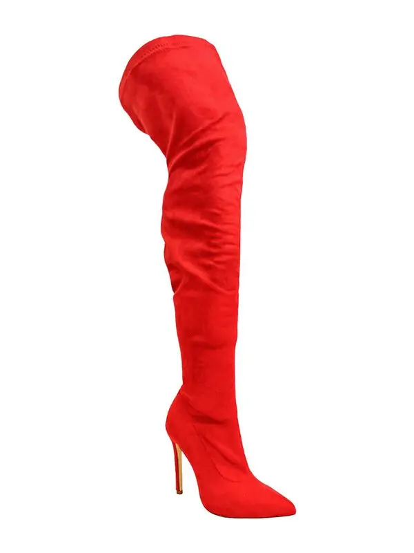 Frederick's Of Hollywood Gisele Stretchy Over-the-knee Heeled Boots - Red