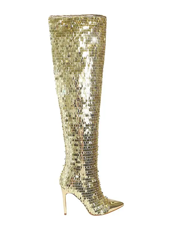Frederick's Of Hollywood Vitoria Sequin Knee High Boots - Gold