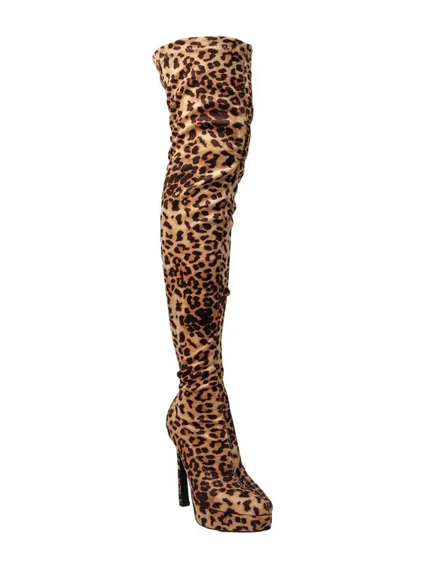 Frederick's Of Hollywood Jadore Thigh High Boots - Leopard