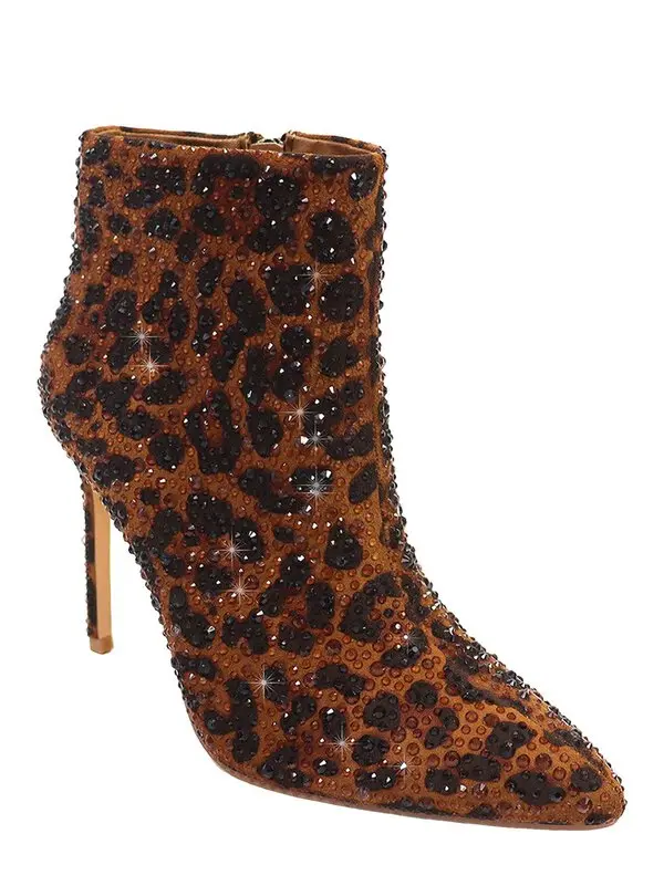 Frederick's Of Hollywood Izara Rhinestone Ankle Boots - Leopard