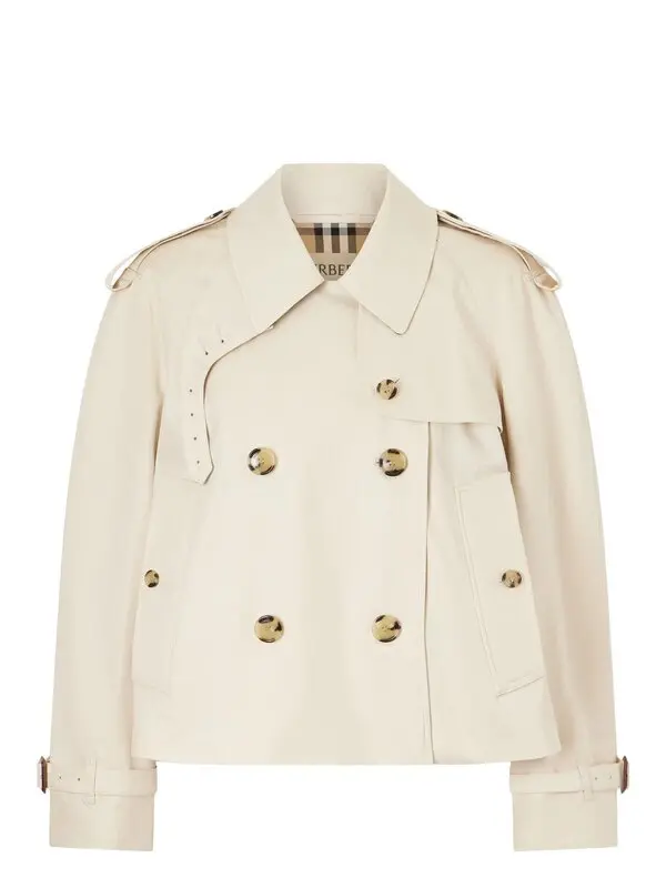 Burberry Double-breasted Cropped Cotton Gabardine Trench Jacket - Neutrals