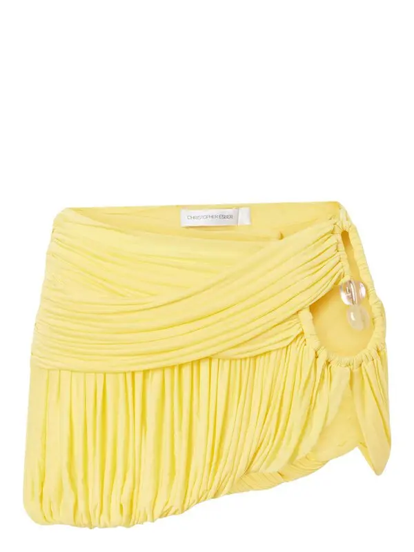Christopher Esber Embellished Cutout Pleated Jersey Mini Skirt - Yellow