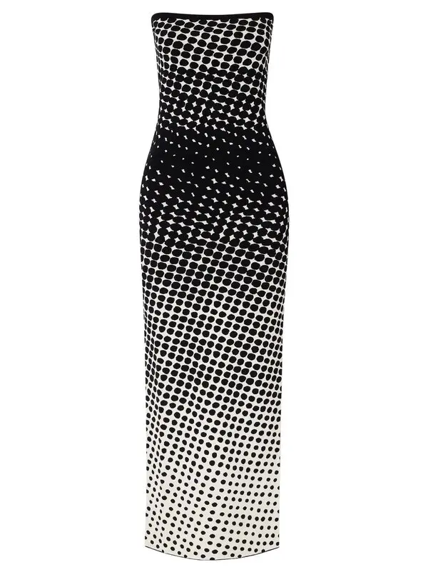 Christopher John Rogers Strapless Polka-dot Knitted Maxi Dress - Black