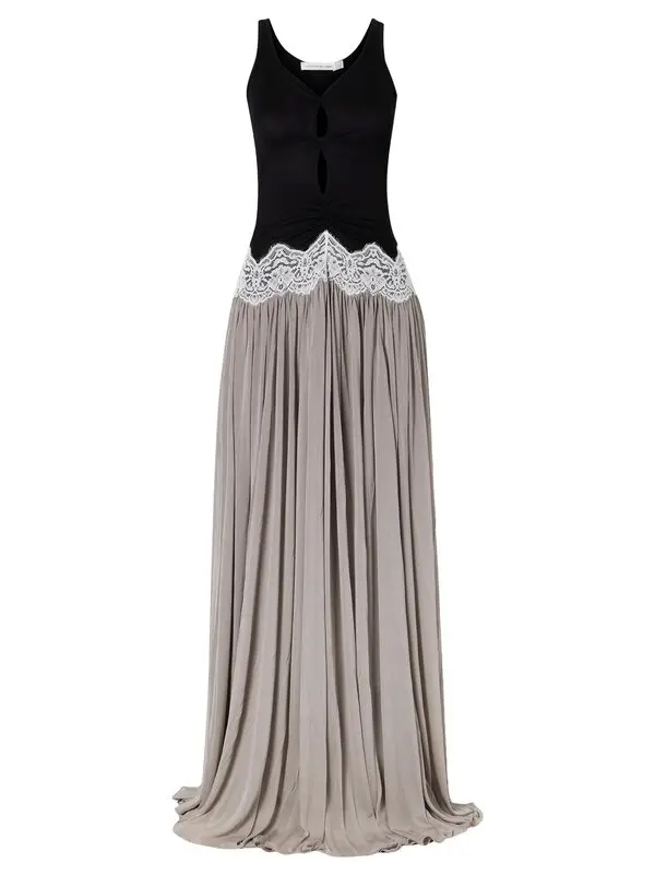 Christopher Esber Verner Cut-out Pleated Lace-trimmed Jersey Maxi Dress - Black