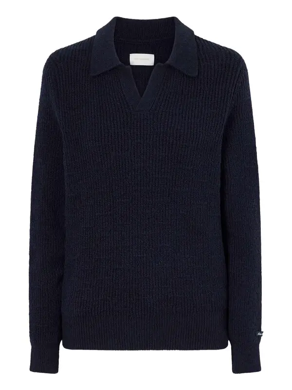 Aimé Leon Dore Ribbed-knit Cotton-blend Bouclé Polo Shirt - Navy
