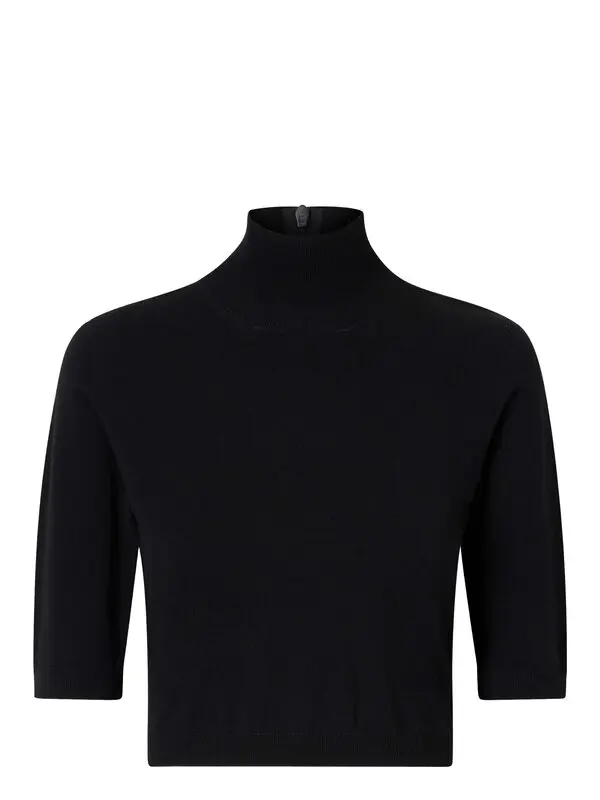 Max Mara Canale Cropped Ribbed-knit Turtleneck T-shirt - Black