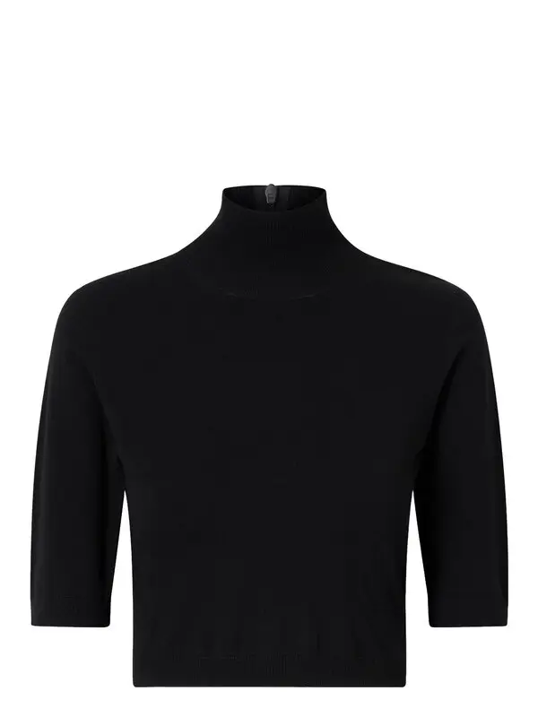 Max Mara Canale Cropped Ribbed-knit Turtleneck T-shirt - Black