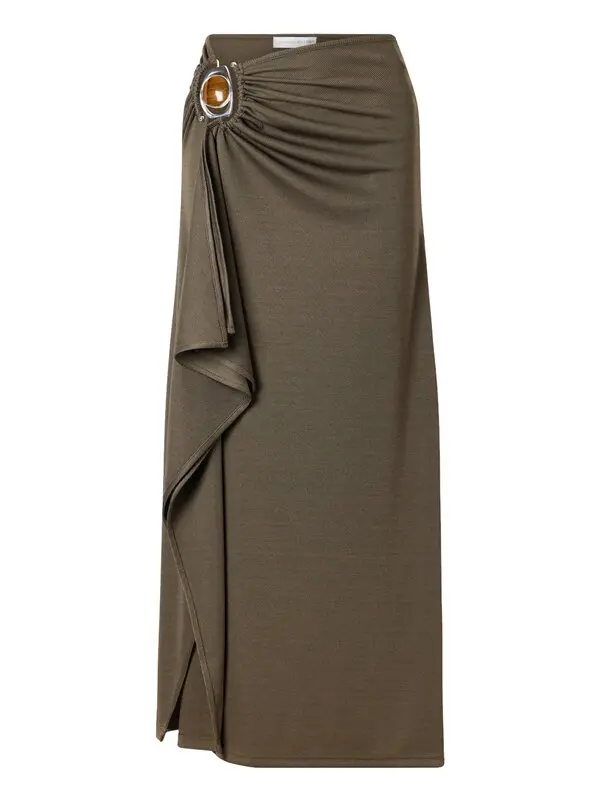 Christopher Esber Occhio Embellished Ribbed-jersey Maxi Skirt - Brown