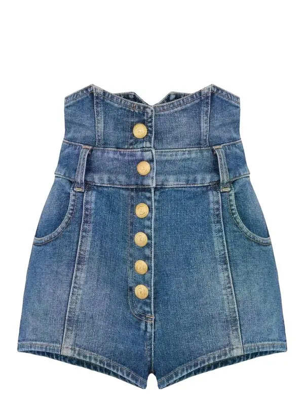 Elisabetta Franchi High-waisted Buttoned Denim Shorts - Blue