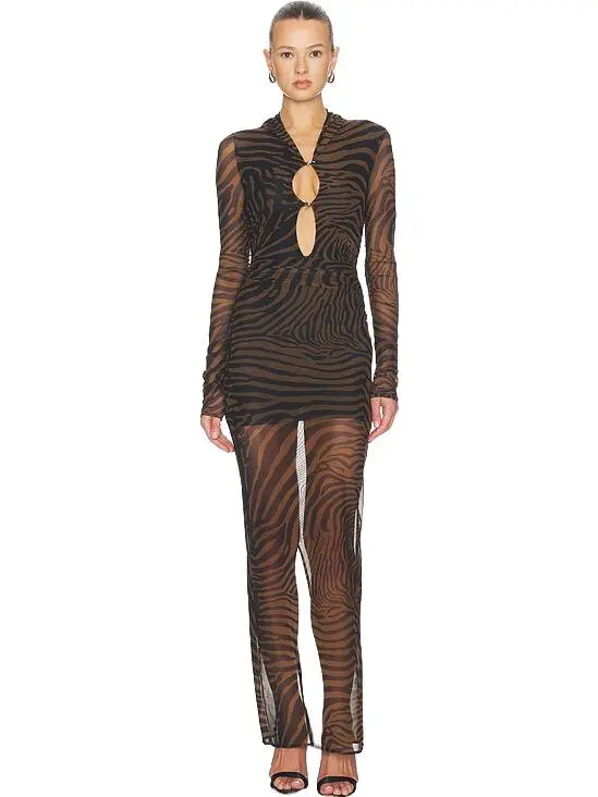 Blumarine Print Net Dress - Toffee Brown & Black