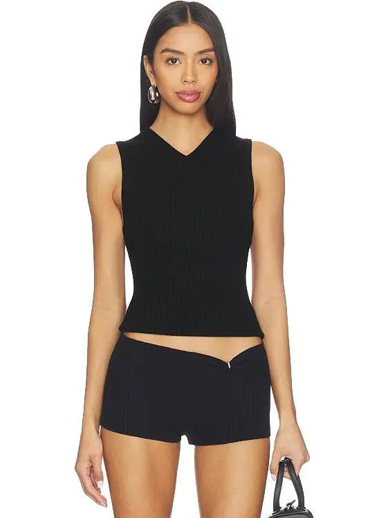 EAVES X Jasmine Tookes Susen Rib Knit V-neck Top - Black