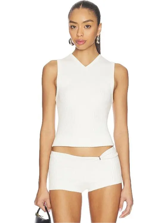 EAVES X Jasmine Tookes Susen Rib Knit V-neck Top - Ivory