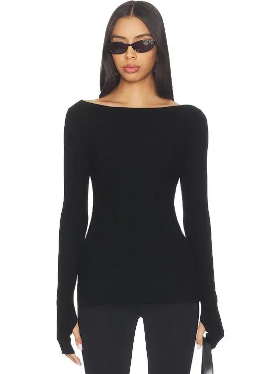 EAVES X Jasmine Tookes Nichole Rib Knit Long Sleeve Top - Black