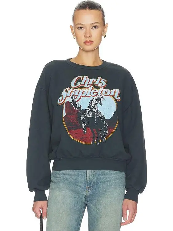Daydreamer Chris Stapleton Horse Oversized Crew Sweatshirt - Vintage Black