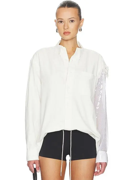 AREA Deconstructed Sequin Oxford Shirt - White
