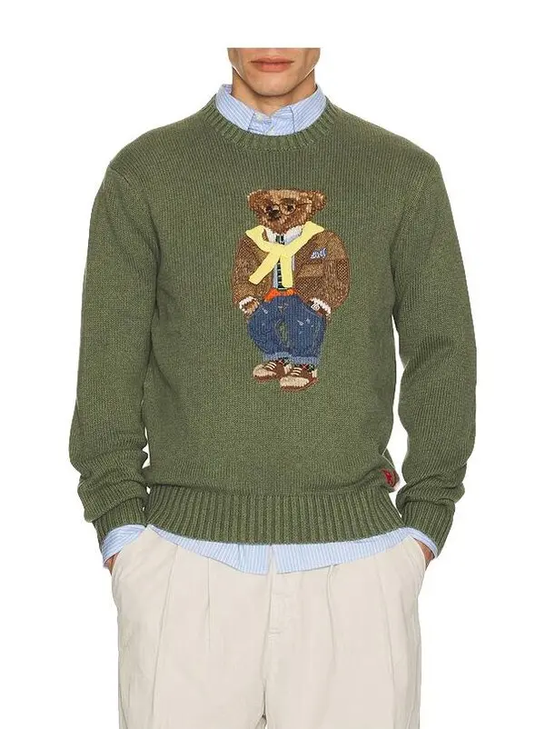 Polo Ralph Lauren Cotton Cashmere Blend Hudson Valley Bear Sweater - Lovette Heather