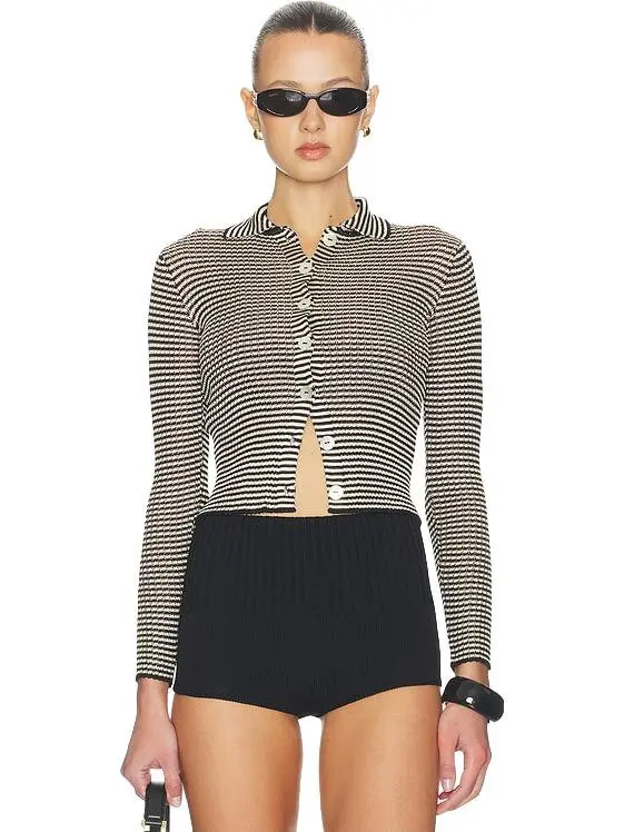 Calle Del Mar Micro Stripe Long Sleeve Cardigan - Black & Custard