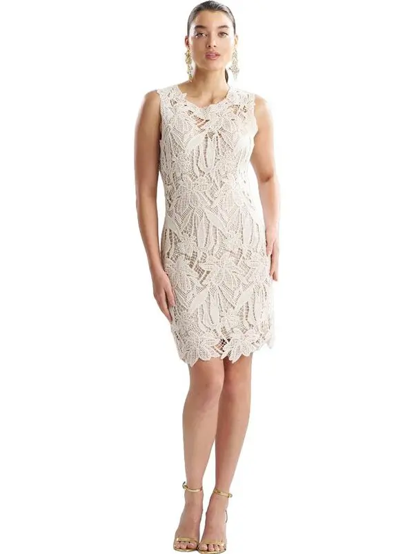 Natori Crochet Lace Cotton Sheath Dress - Neutral