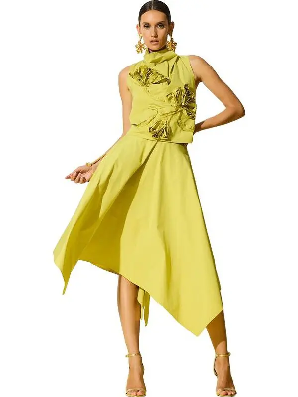 Natori Tech Cotton Taffeta Handkerchief Hem Skirt - Yellow