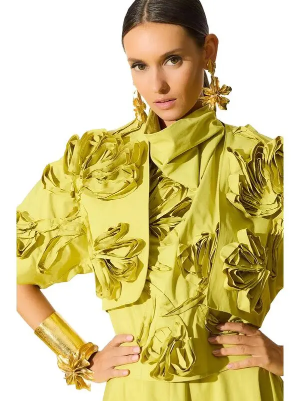Natori Tech Cotton Taffeta 3d Embroidered Bolero - Yellow
