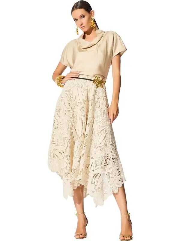 Natori Crochet Lace Handkerchief Hem Skirt - Neutral