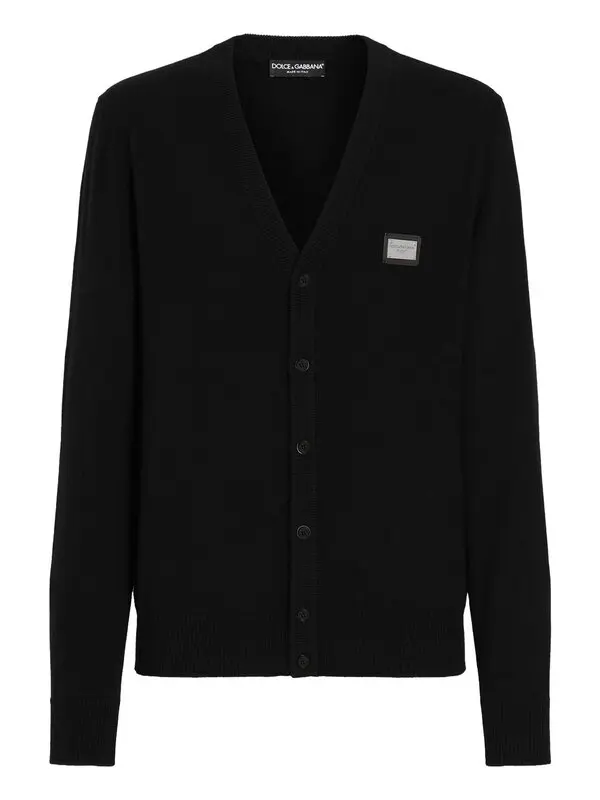 Dolce & Gabbana Wool And Cashmere Cardigan With Logo Tag - Black
