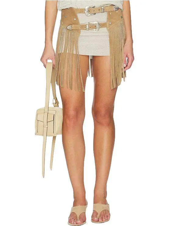 UNDERSTATED LEATHER Dallas Fringe Chapskirt - Honey