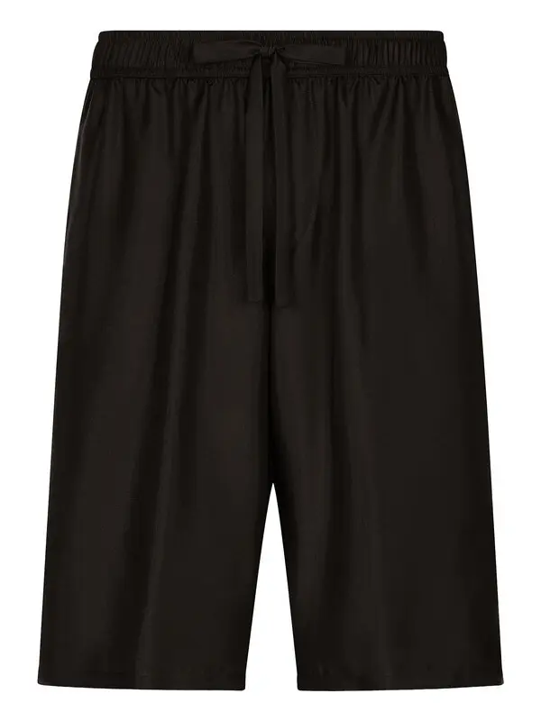 Dolce & Gabbana Silk Twill Jogging Shorts With Back Embroidery - Black