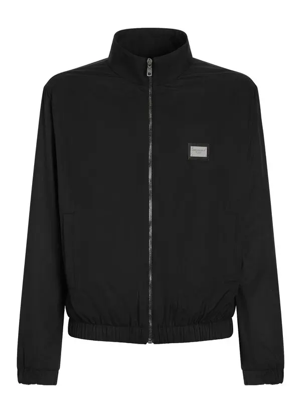 Dolce & Gabbana Light Nylon High-neck Jacket With Metal Tag - Black