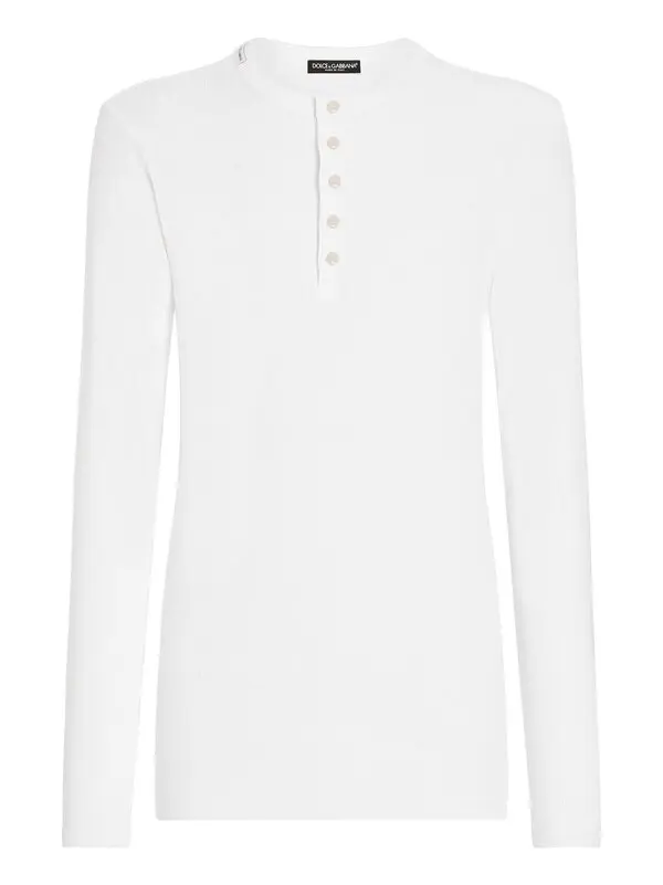 Dolce & Gabbana Ribbed Granddad-neck Sweater - White