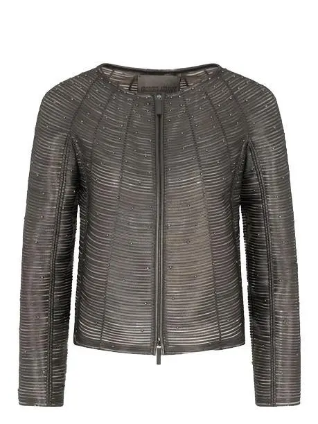 Giorgio Armani Pearlised Nappa Leather Jacket With Studs - Brown / Neutral