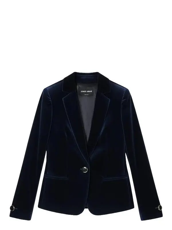 Giorgio Armani Single-breasted Jacket In Stretch Velvet - Blue / Navy