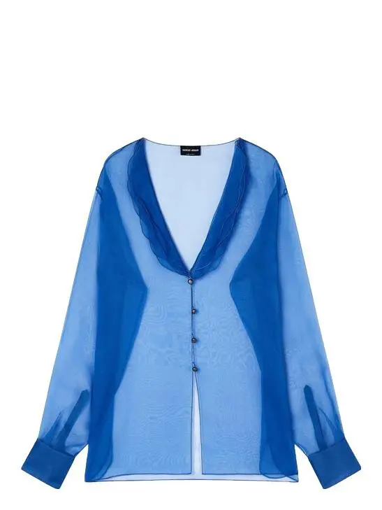 Giorgio Armani Silk-organza Shirt - Blue