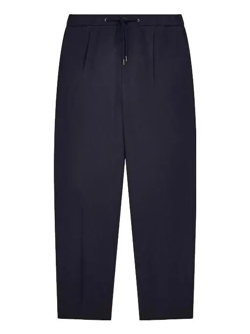 Giorgio Armani Linen Trousers With Single Pleat And Drawstring - Navy