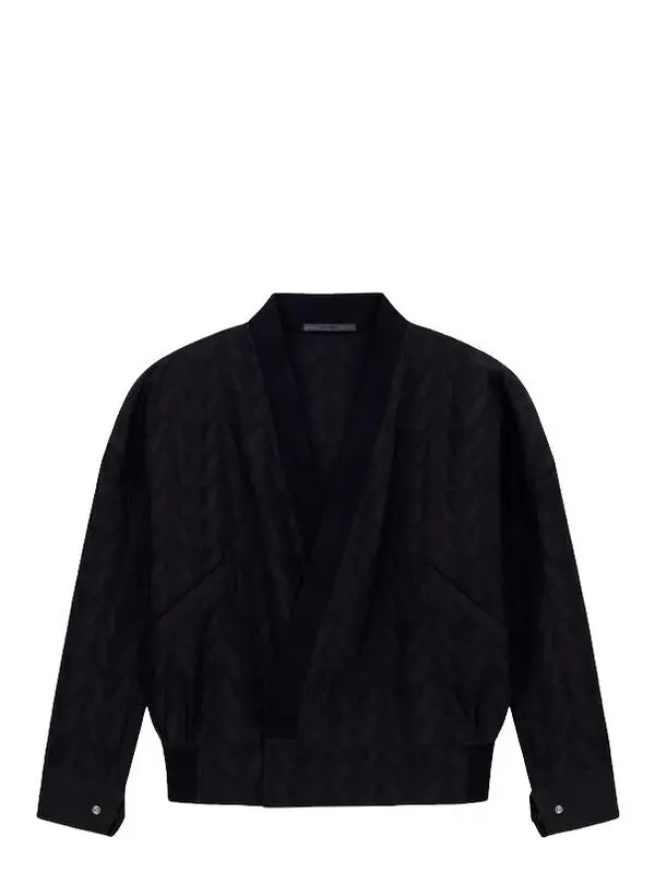 Giorgio Armani Linen Blend Blouson With Chevron Embroidery - Black