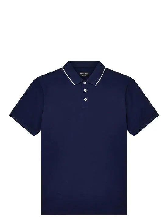 Giorgio Armani Piqué Polo Shirt In Lisle Cotton Yarn - Navy